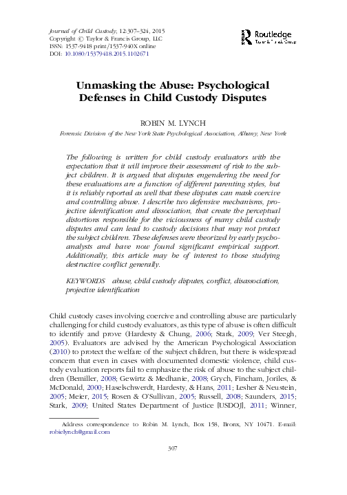 (PDF) Unmasking the Abuse: Psychological Defenses in Child Custody Disputes