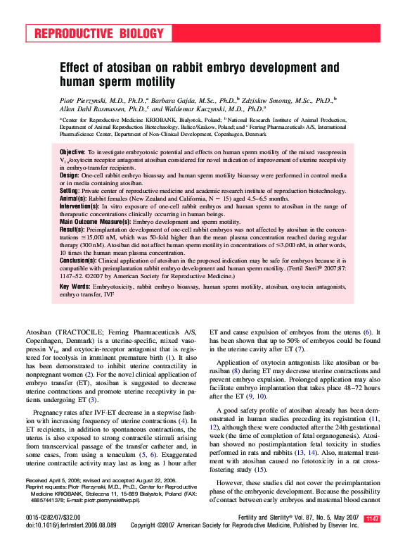 (PDF) Effect of atosiban on rabbit embryo development and human sperm ...