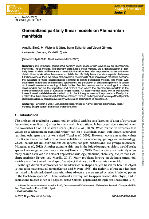 Pdf Generalized Partially Linear Models On Riemannian Manifolds