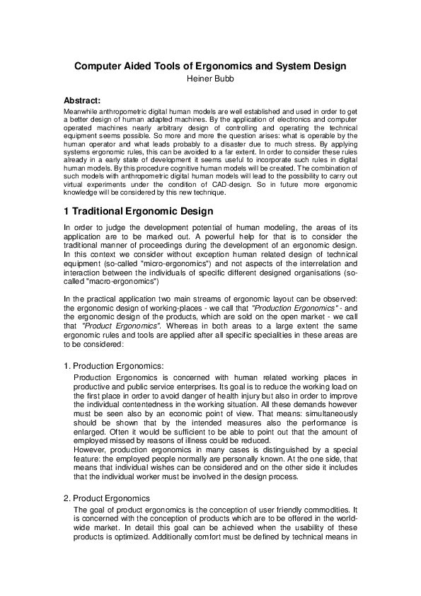 (PDF) Computer Aided Tools of Ergonomics and System Design | Heiner ...