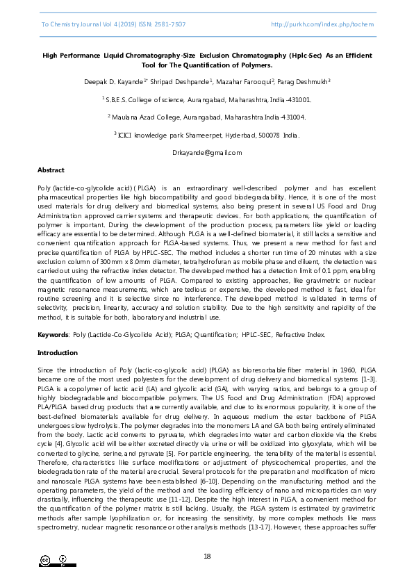 Pdf High Performance Liquid Chromatography Size Exclusion