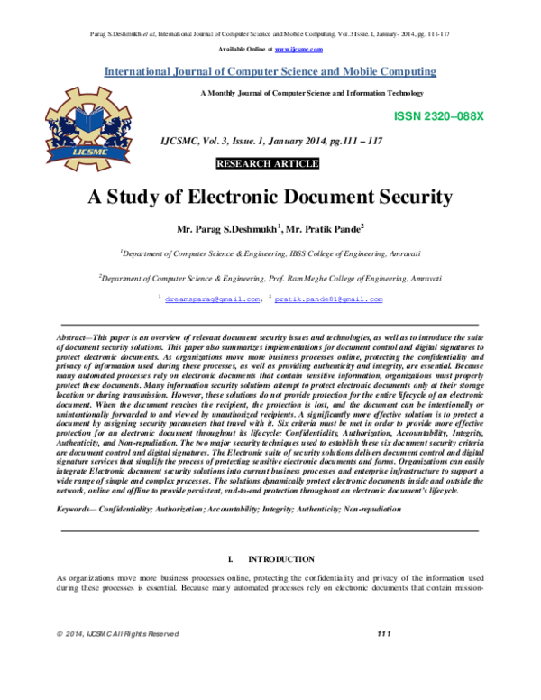 (PDF) A Study of Electronic Document Security