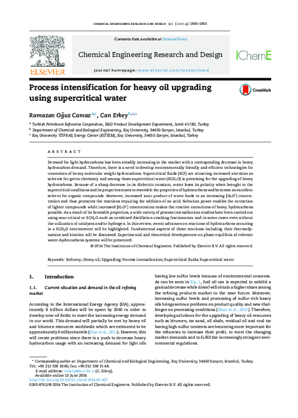 (PDF) Process intensification for heavy oil upgrading using supercritical water