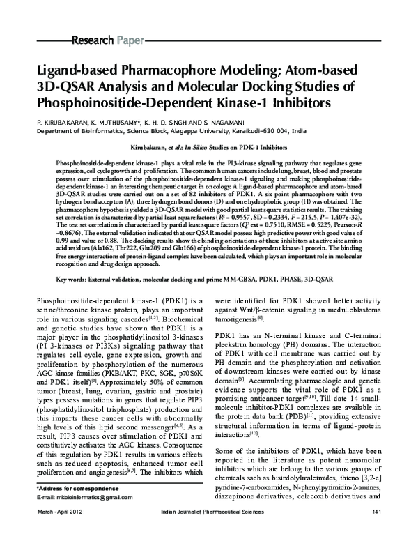 (PDF) Ligand-based pharmacophore modeling; atom-based 3D-QSAR analysis and molecular docking ...