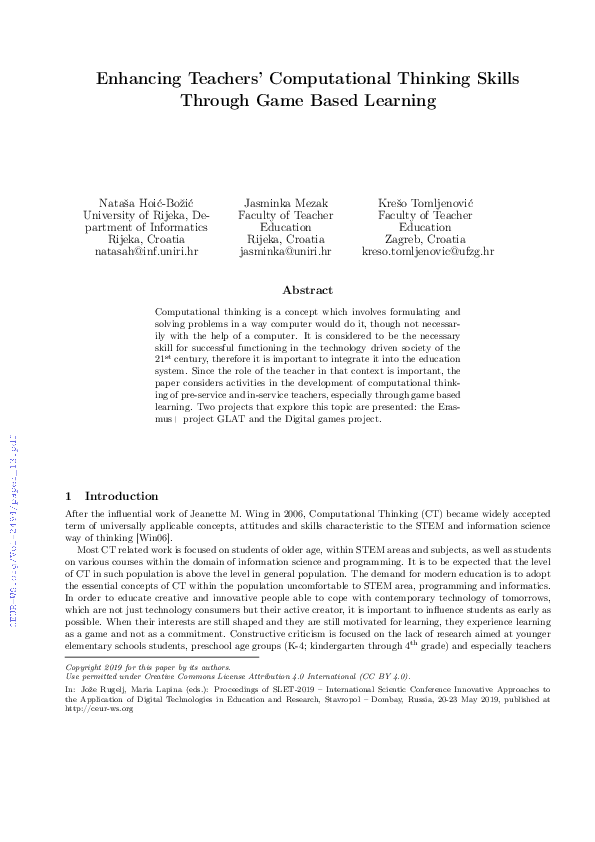 Pdf Enhancing Teachers Computational Thinking Skills Through Game