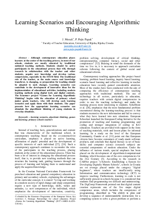 (PDF) Learning scenarios and encouraging algorithmic thinking