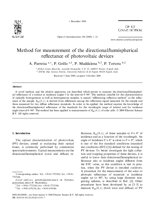 (PDF) Method for measurement of the directional/hemispherical ...