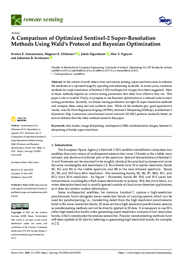 (PDF) A Comparison of Optimized Sentinel-2 Super-Resolution Methods Using Wald’s Protocol and ...