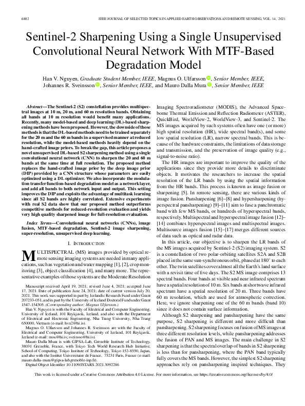 Pdf Sentinel 2 Sharpening Using A Single Unsupervised Convolutional Neural Network With Mtf 