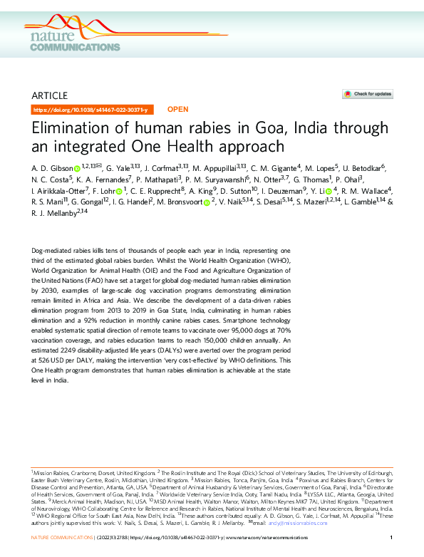 (PDF) Elimination of human rabies in Goa, India through an integrated ...