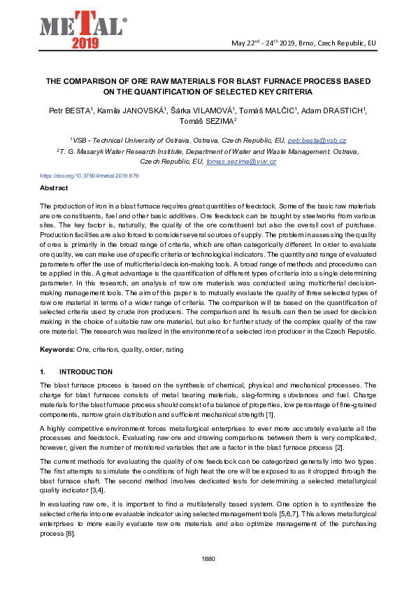 (PDF) The Comparison of Ore Raw Materials for Blast Furnace Process Based on the Quantification ...