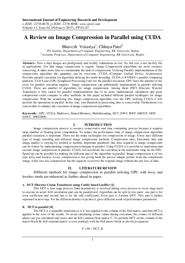 Pdf A Review On Image Compression In Parallel Using Cuda