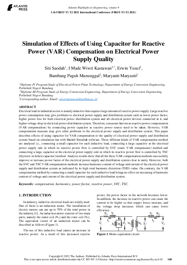 Pdf Simulation Of Effects Of Using Capacitor For Reactive Power Var