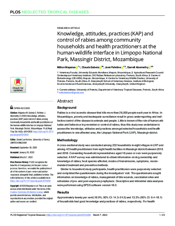 (PDF) Knowledge, attitudes, practices (KAP) and control of rabies among community households and ...
