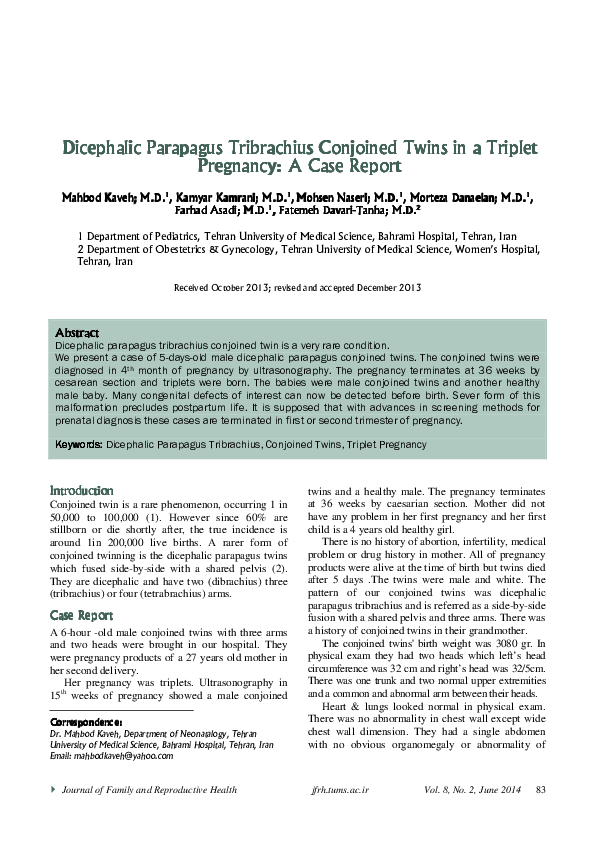 (PDF) Dicephalic parapagus tribrachius conjoined twins in a triplet ...