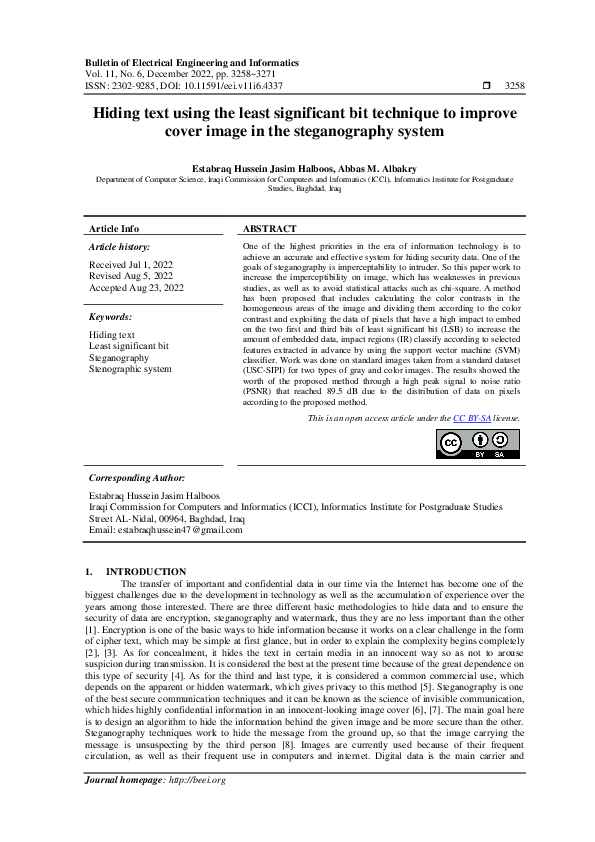 (PDF) Hiding text using the least significant bit technique to improve cover image in the ...
