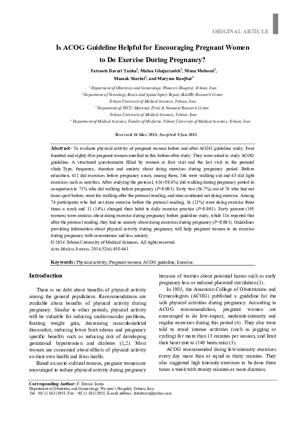 (PDF) Is ACOG guideline helpful for encouraging pregnant women to do ...