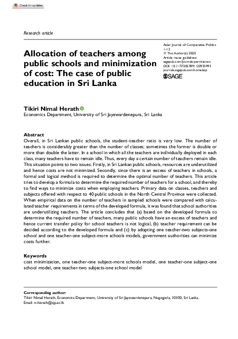 (PDF) Allocation of teachers among public schools and minimization of cost: The case of public ...