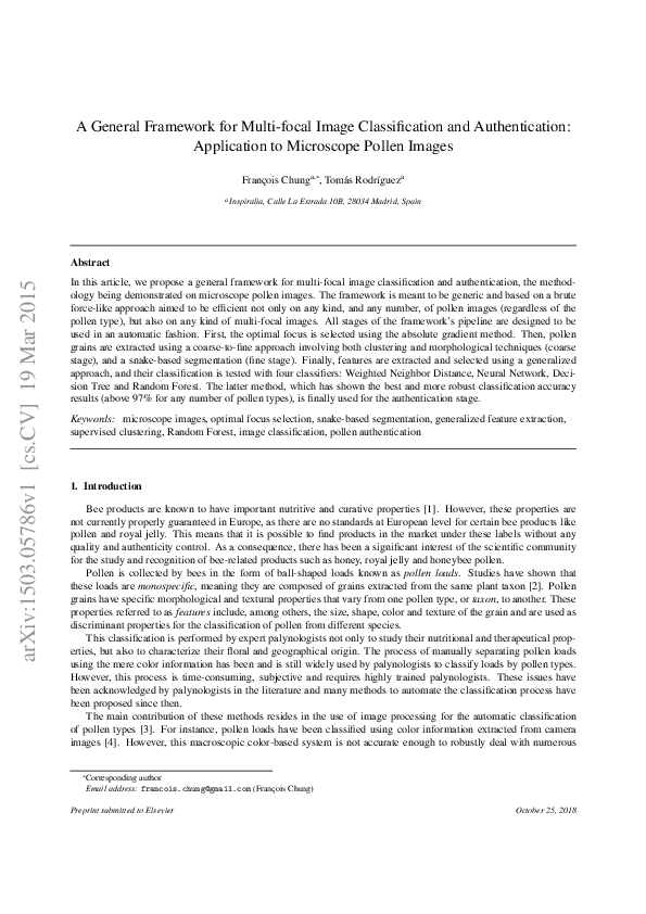 (PDF) A General Framework for Multi-focal Image Classification and Authentication: Application ...