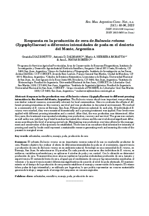 (PDF) Respuesta en la producción de cera de Bulnesia retama ...