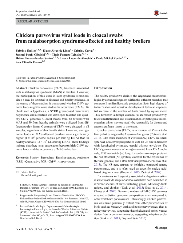 (PDF) Chicken parvovirus viral loads in cloacal swabs from ...