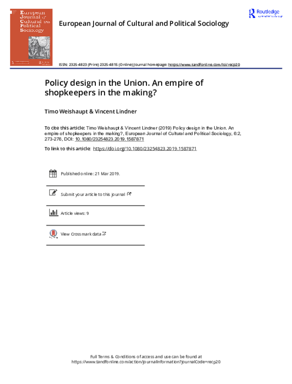 (PDF) Policy design in the Union. An empire of shopkeepers in the making?