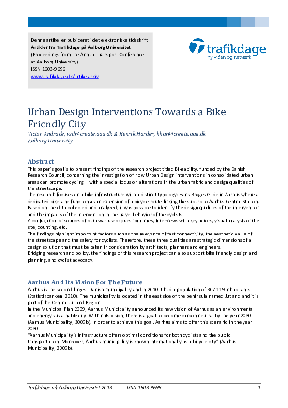 (PDF) Urban Design Interventions Towards a Bike Friendly City