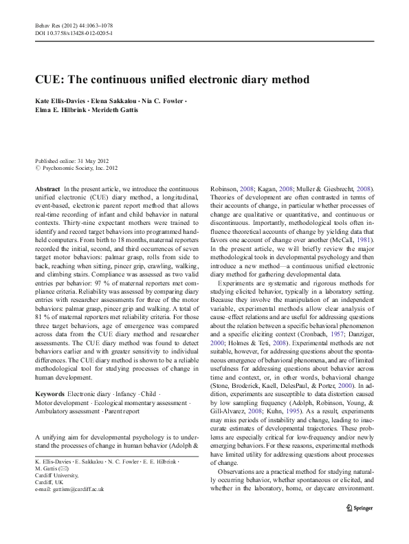 (PDF) CUE: The continuous unified electronic diary method