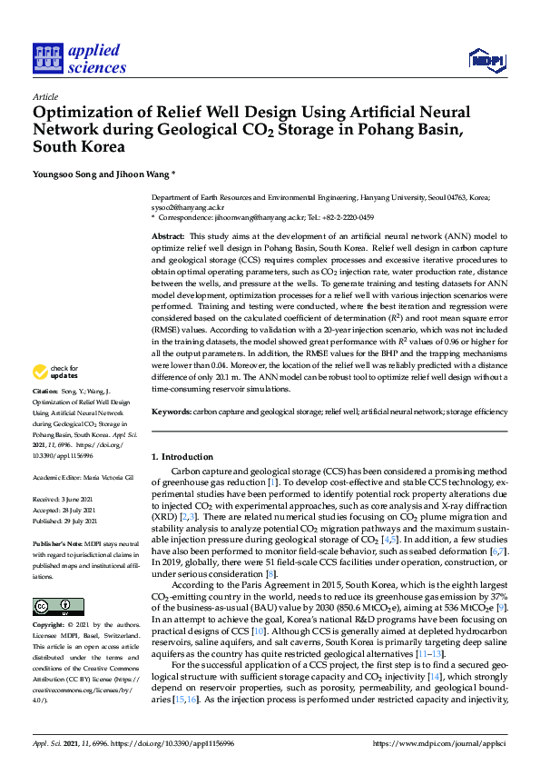 (PDF) Optimization of Relief Well Design Using Artificial Neural Network during Geological CO2 ...