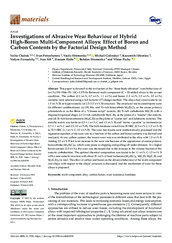(PDF) Investigations of Abrasive Wear Behaviour of Hybrid High-Boron ...