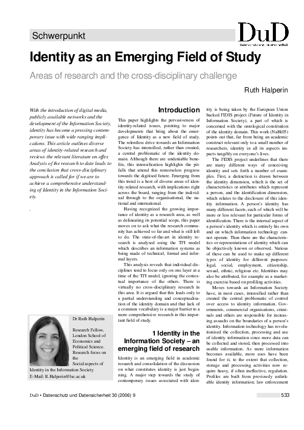(PDF) Identity as an emerging field of study