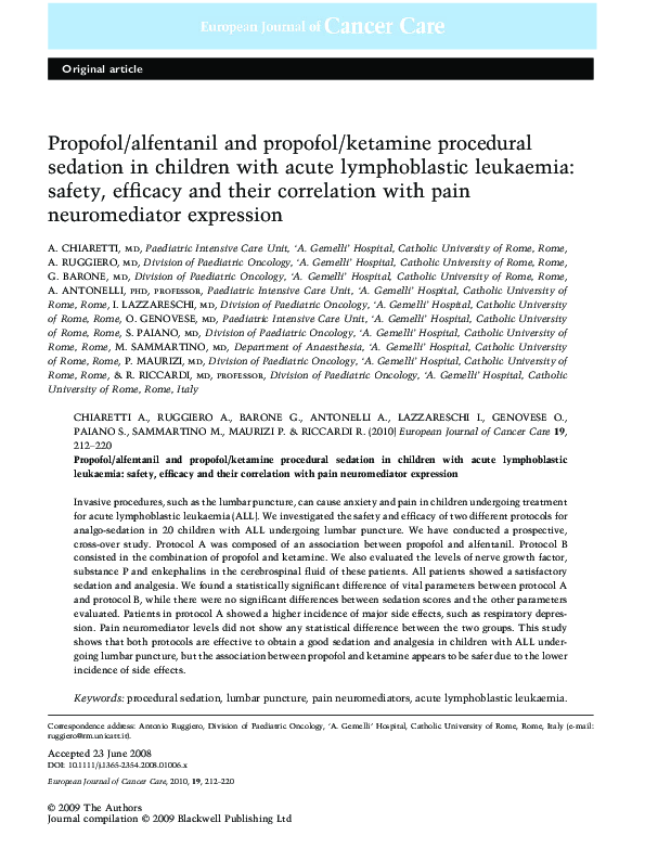 (PDF) Propofol/alfentanil and propofol/ketamine procedural sedation in ...
