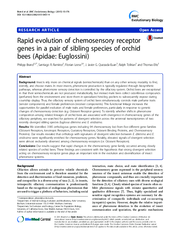 (PDF) Rapid evolution of chemosensory receptor genes in a pair of ...