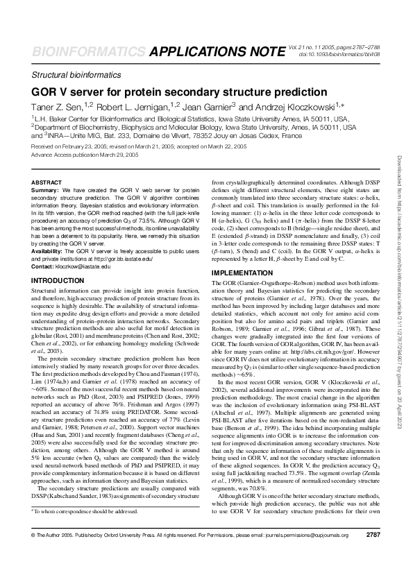 (PDF) GOR V server for protein secondary structure prediction