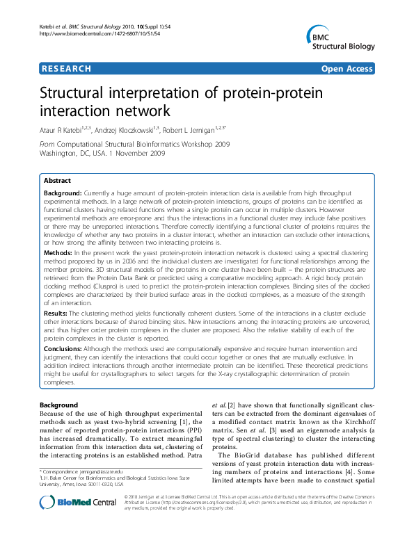 (PDF) Structural interpretation of protein-protein interaction network