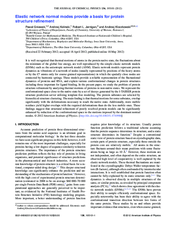 (PDF) Elastic network normal modes provide a basis for protein structure refinement