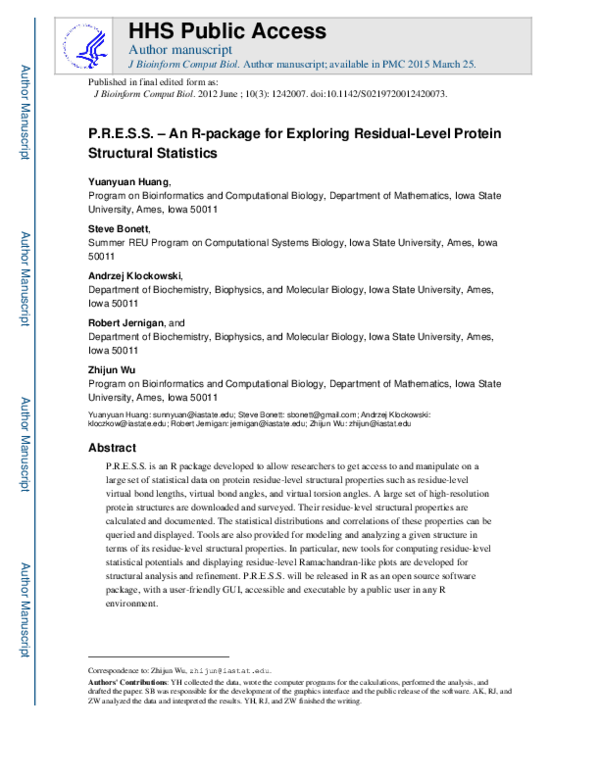 (PDF) P.R.E.S.S.--an R-package for exploring residual-level protein ...