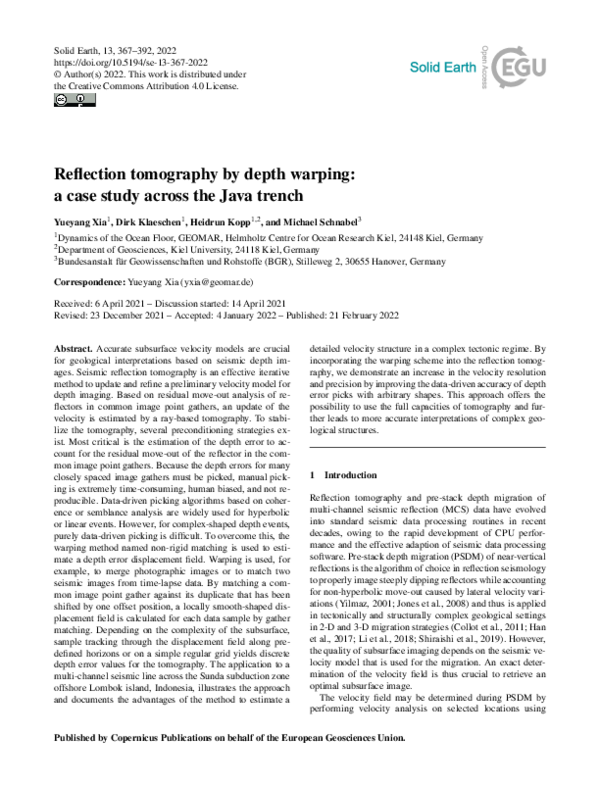 (PDF) Reflection tomography by depth warping: A case study across the ...