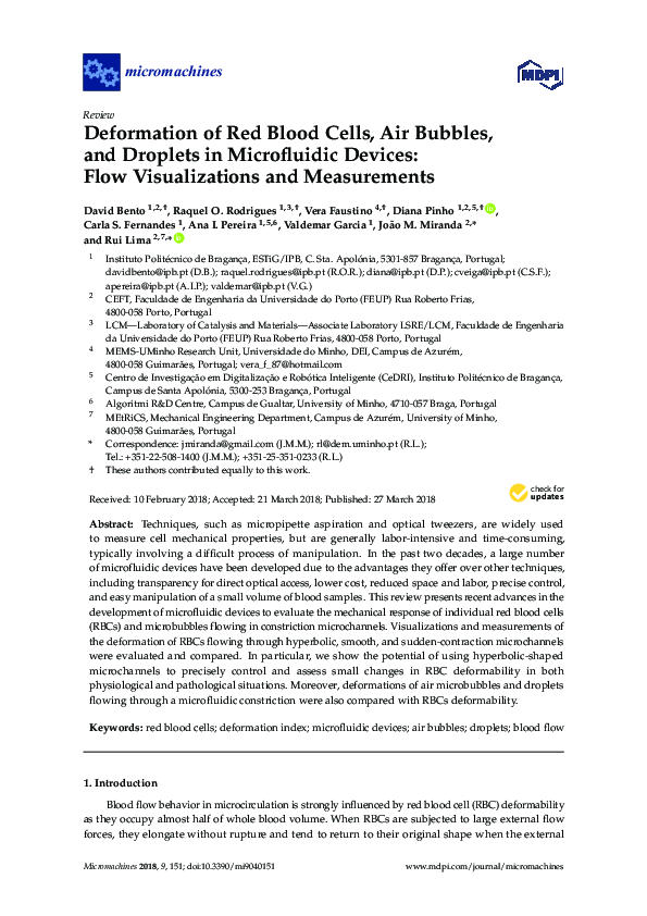 (PDF) Deformation of Red Blood Cells, Air Bubbles, and Droplets in ...