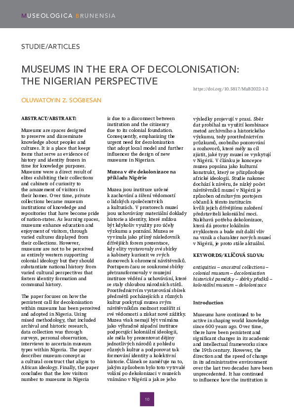 (PDF) Museums in the era of decolonisation: the Nigerian perspective