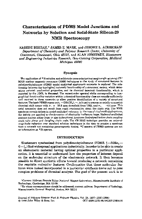 (PDF) Characterization of PDMS model junctions and networks by solution ...