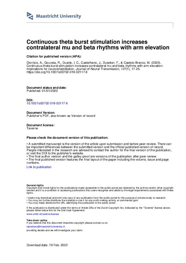 (PDF) Continuous theta burst stimulation increases contralateral mu and ...