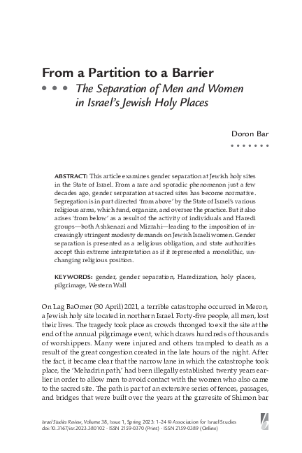 (PDF) From a Partition to a Barrier: the Separation of Men and Women in ...