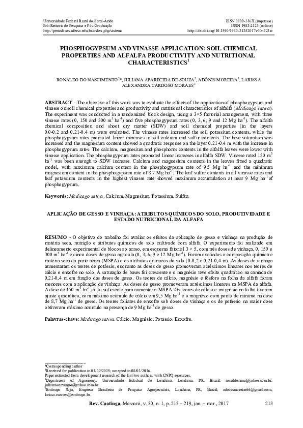 (PDF) Phosphogypsum and Vinasse Application: Soil Chemical Properties ...