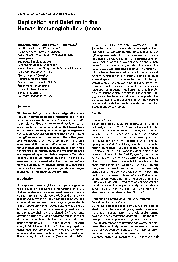 (PDF) Duplication and deletion in the human immunoglobulin ϵ genes