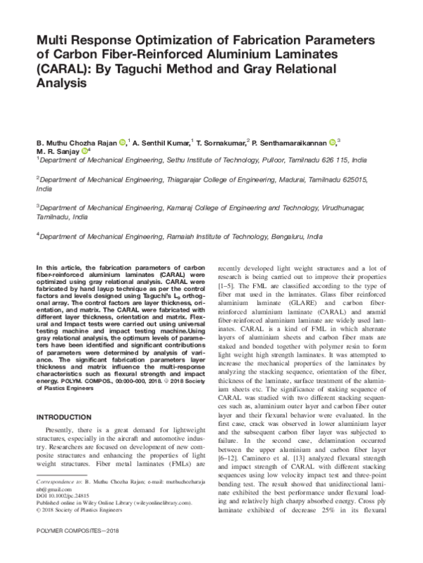 Pdf Multi Response Optimization Of Fabrication Parameters Of Carbon Fiber‐reinforced Aluminium