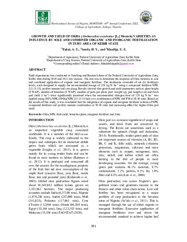 (PDF) GROWTH AND YIELD OF OKRA (Abelmoschus esculentus [L.] Moench) VARIETIES AS INFLUENCE BY ...