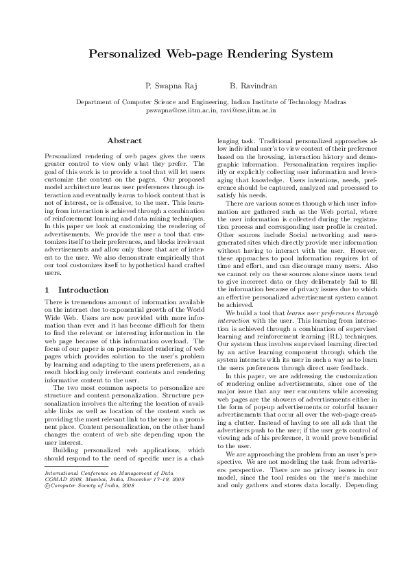 (PDF) Personalized Web-page Rendering System
