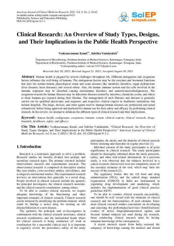 (PDF) Clinical Research: An Overview of Study Types, Designs, and Their ...