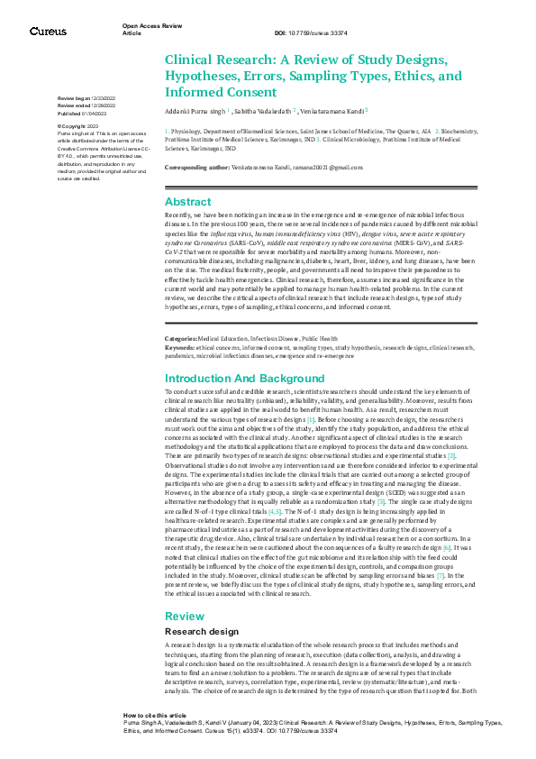 (PDF) Clinical Research: A Review of Study Designs, Hypotheses, Errors ...